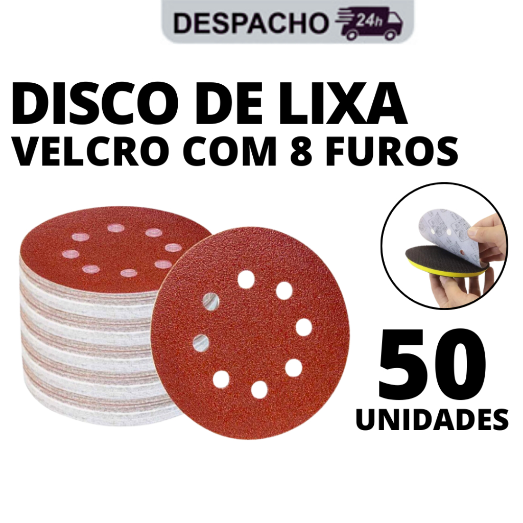 Kit 50 Disco Lixa com Velcro 125mm 8 Furos Rokit Politriz Lixadeira ...
