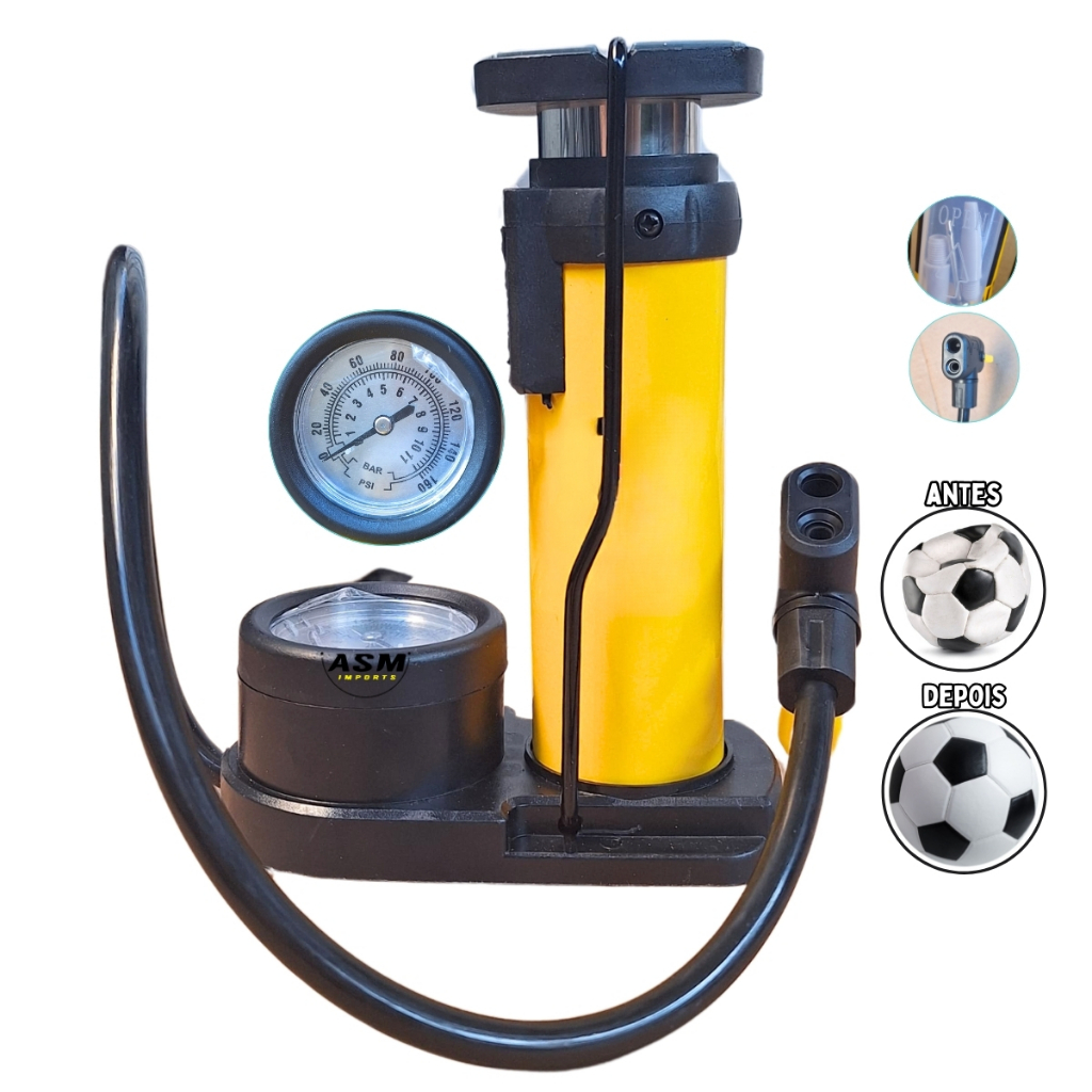 Bomba de Ar Com Manômetro P Encher Pneu De Bike Carro Moto Bomba com 2 bicos | Shopee Brasil