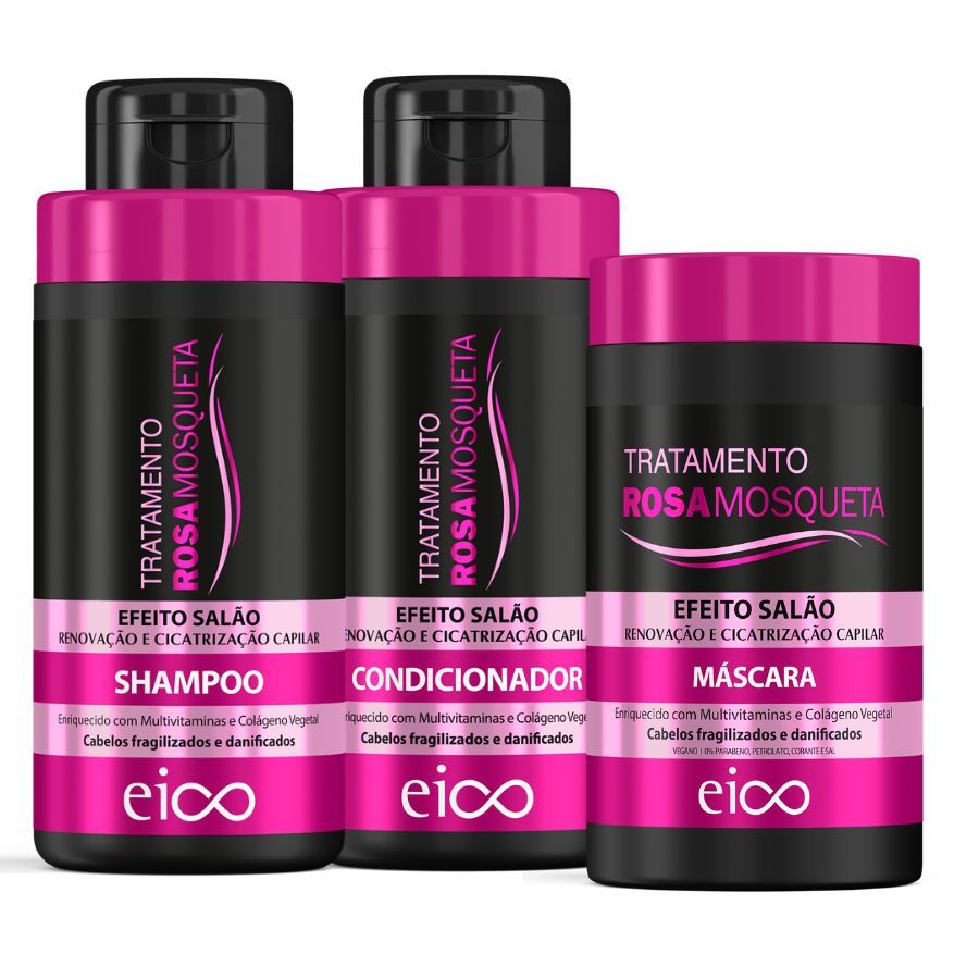 Eico Tratamento Rosa Mosqueta Shampoo 450ml Condicionador 400ml Máscara ...