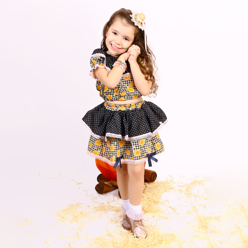 Conjunto caipira infantil meninas quadrilha festa junina colorido ...