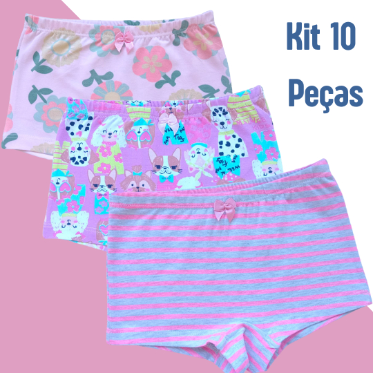 Calcinha Shortinho Box Boxer Feminina Menina Infantil Kit Com 10 Peças ...