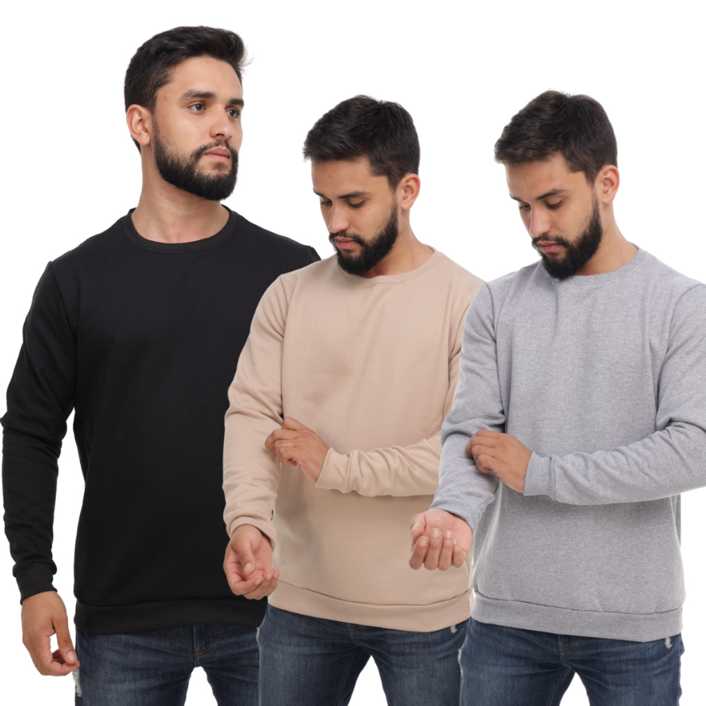 Moletom Careca Básico Liso Masculino Feminino Unissex Gola Redonda ...