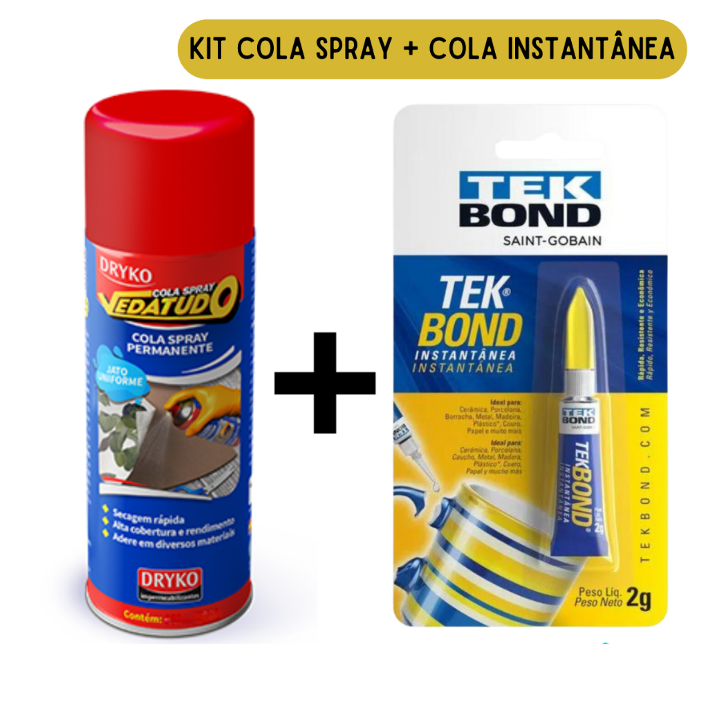 Kit Cola Spray Permanente 100ml + Super Cola Instantânea Tek Bond 2g ...