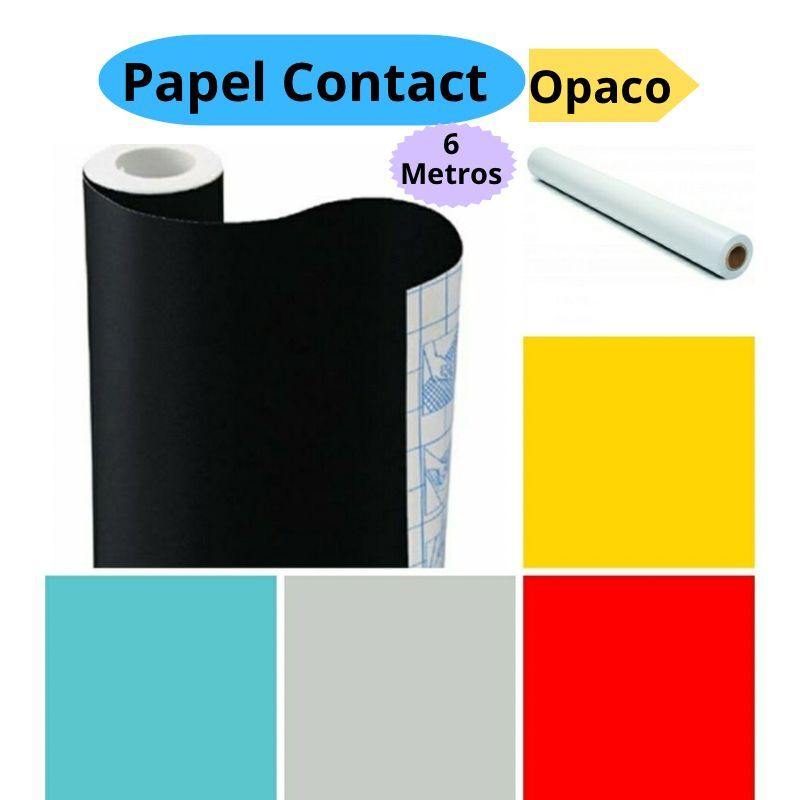 Papel Adesivo Contact Opaco 45cm x 6 Metros Autocolante Colorido Fosco ...