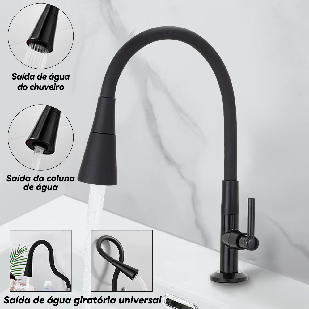 Torneira Bancada Cozinha Gourmet Preta Flexivel 2 Jatos 1/4 de volta para mesa pia bancada e ...