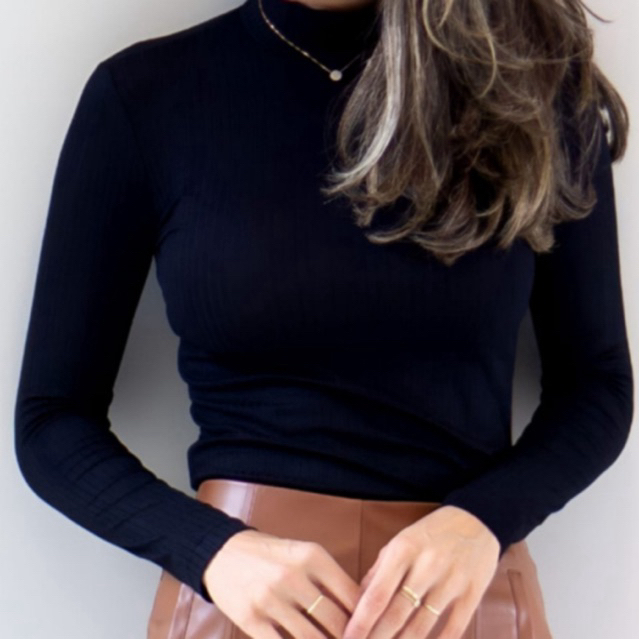Blusa De Frio Gola Alta Manga Longa Canelada Moda Feminina | Shopee Brasil