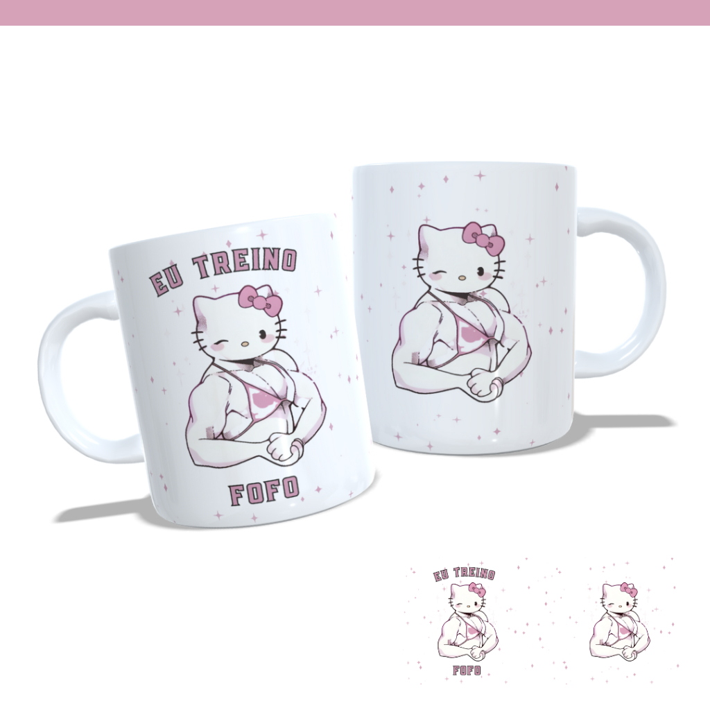 Caneca Personalizada Hello Kitty Bombada - Eu Treino Fofo + Caixa de ...