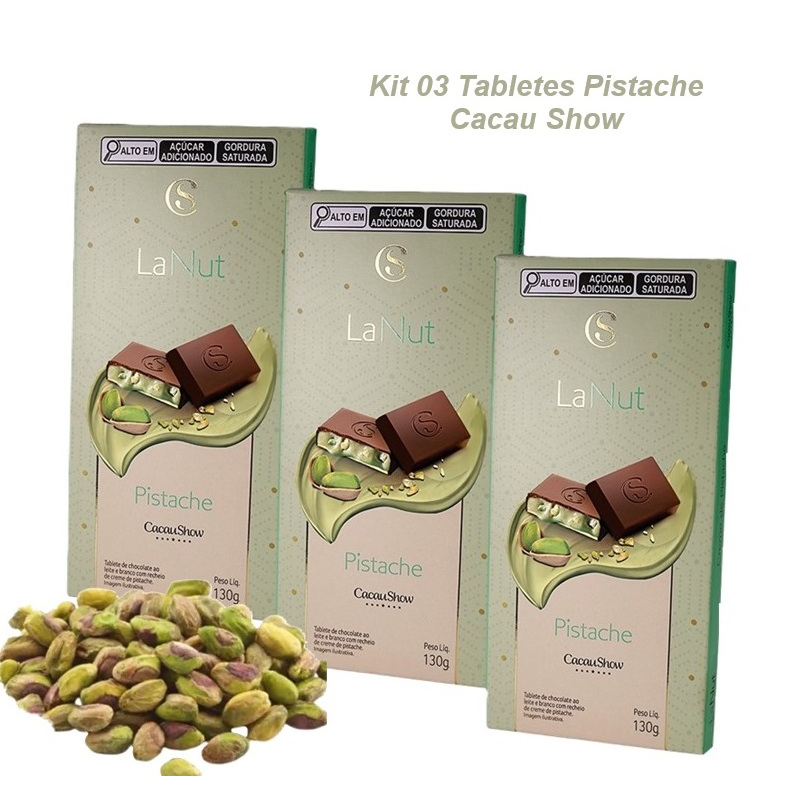 Kit 03 Barras Tablete Pistache Lanut Cacau Show 130g Chocolate com ...