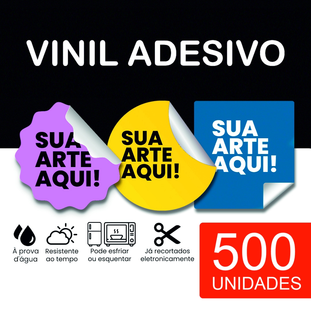 500 Adesivos Personalizados em Vinil 3x3 4x4 5x5 6x6 7x7 Etc - Etiqueta ...