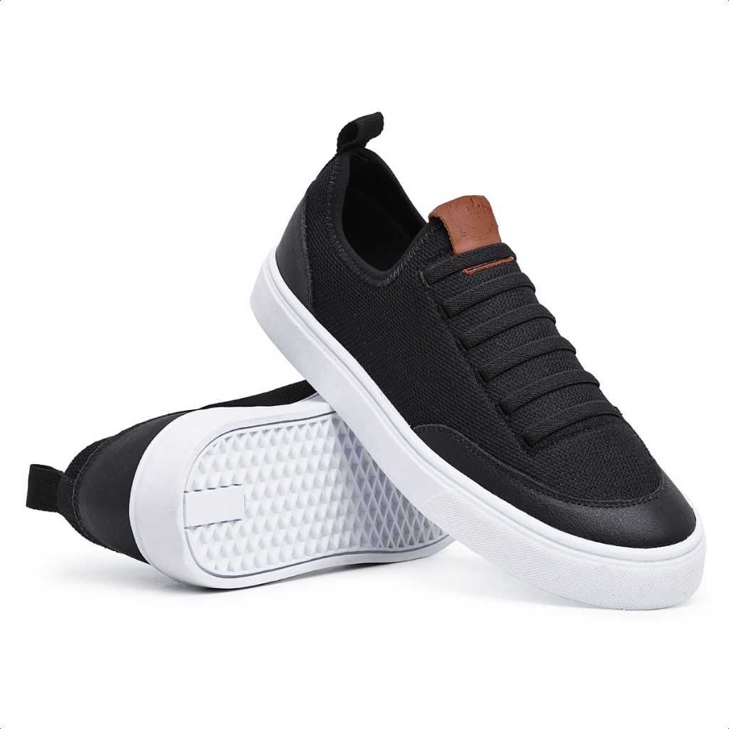 Tenis Sapatenis Masculino Preto Casual Cano Baixo Nylon Sola Reta Leve ...