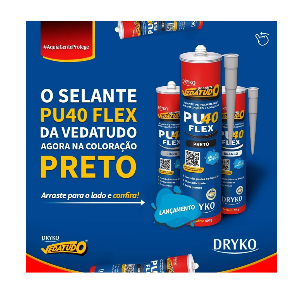 Selante Pu40 Flex Branco, Preto, Cinza Vedatudo Dryko 400g | Shopee Brasil