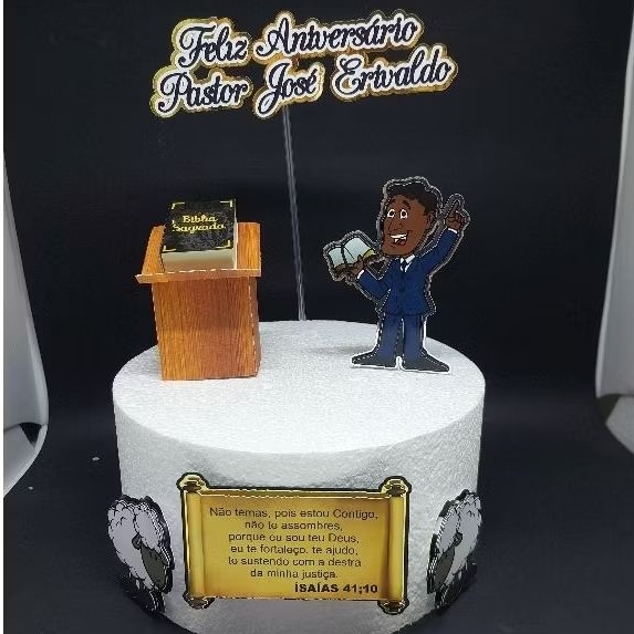 Topo de Bolo 3D Pastor - Topper de Bolo com Púlpito e Bíblia em 3D ...