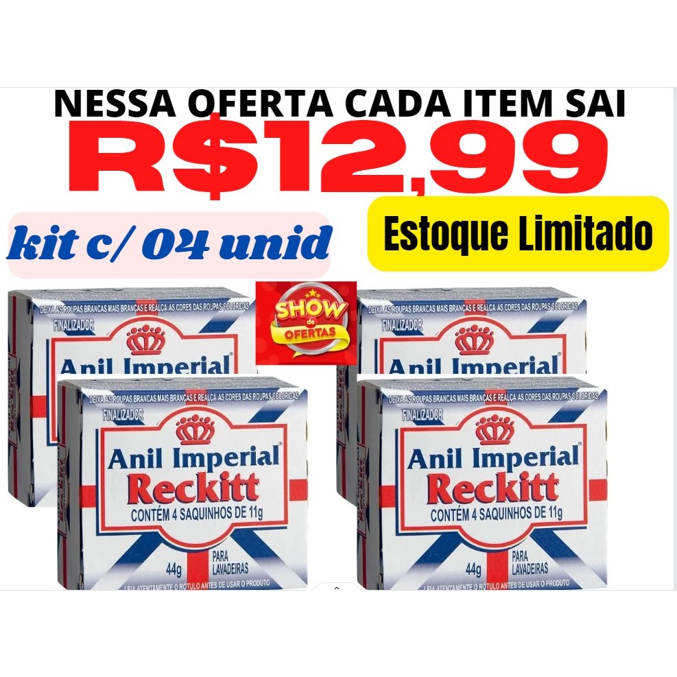 Kit C/4 Anil Imperial Sachet Reckitt Branqueador De Roupas 44g tira ...