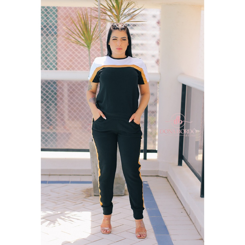 Conjunto Gringa Malha Crepe Manga Longa E Calça Frio Moda Plus Size 23 ...