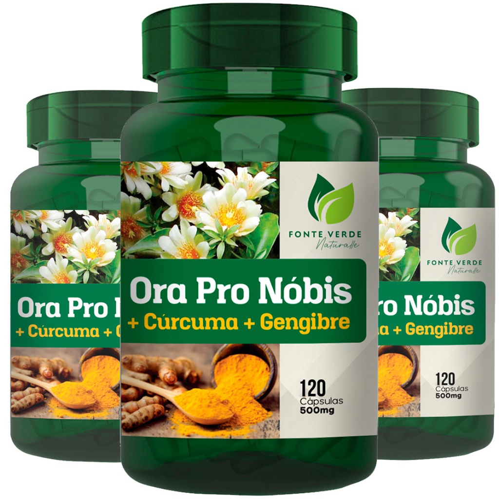 KIT 3 Ora Pro Nobis + Curcuma + Gengibre 500MG 120 Capsulas - Corre Que ...