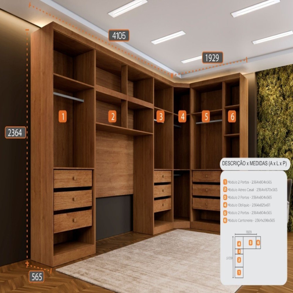 Guarda-Roupa Modulado Casal Safira 005 em MDF com 11 Portas e 7 Gavetas ...