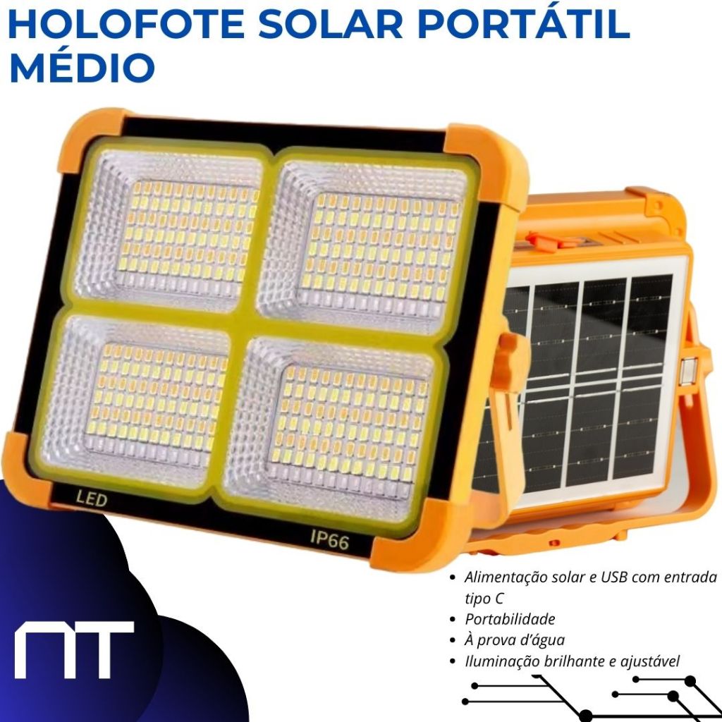 Holofote Solar Portatil Led Medio Super Potente A Prova Dagua Com ...