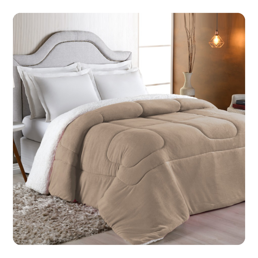 Edredom Sherpa Coberdrom Queen Dupla Face Pele de Carneiro Grosso ...