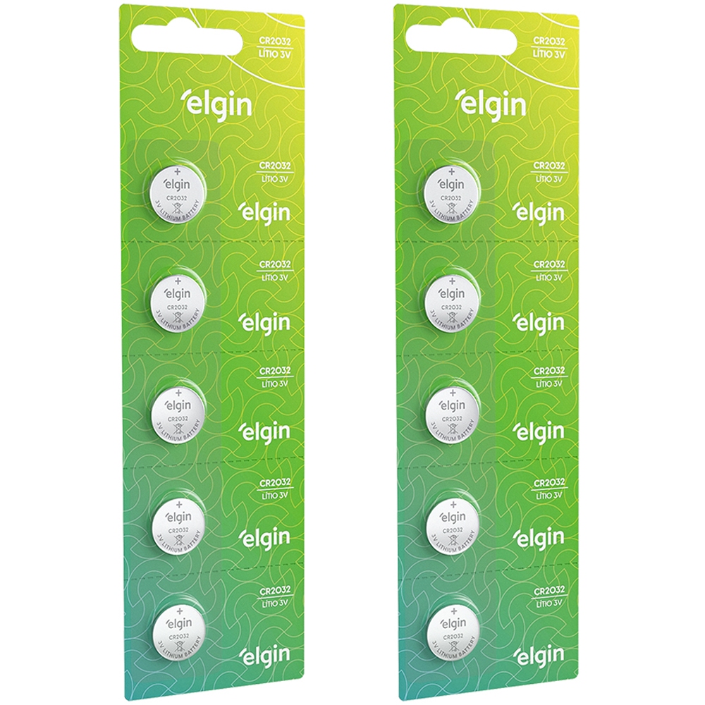 10 Bateria Pilha Botão CR2032 Cartela Blister Redonda Elgin | Shopee Brasil