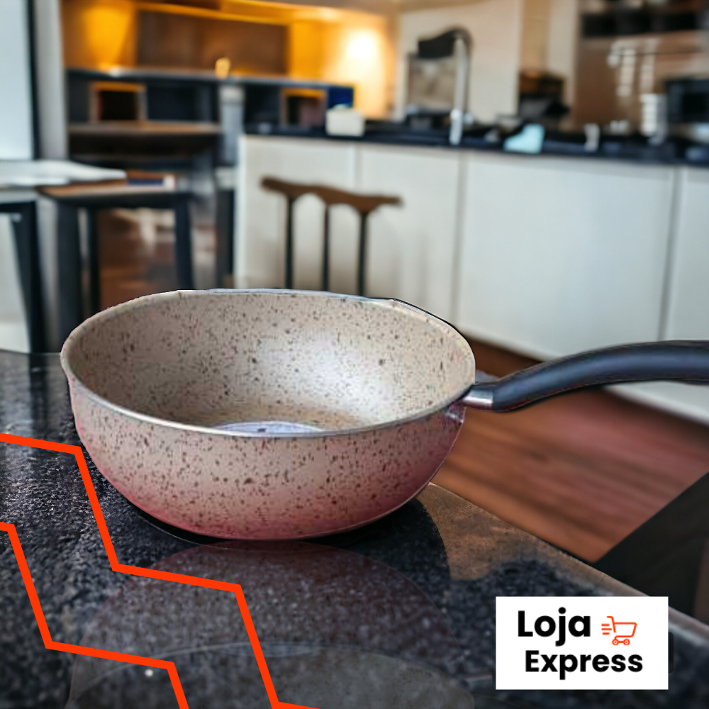 Frigideira Wok Antiaderente Com Revestimento Cerâmica Liso Bege Resistente Durável 24cm com Cabo ...