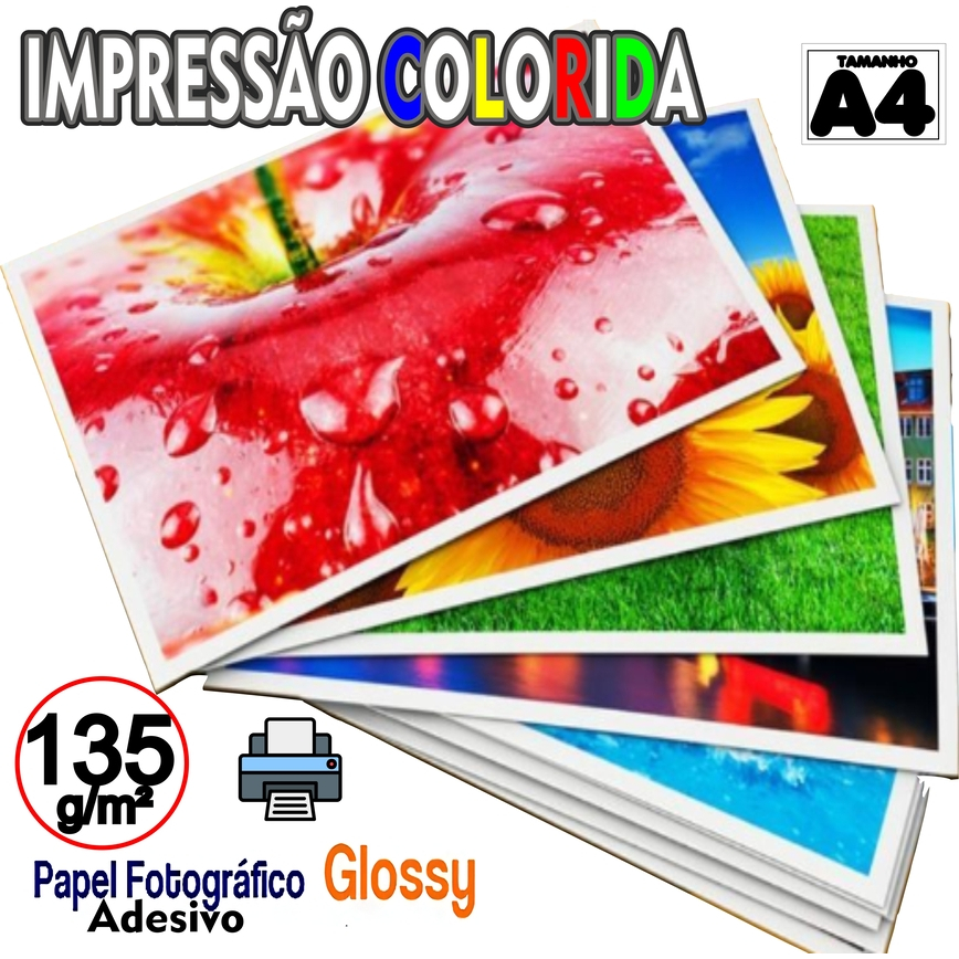 Impressão Colorida em Papel Fotográfico Adesivo 135g Tamanho A4 ...