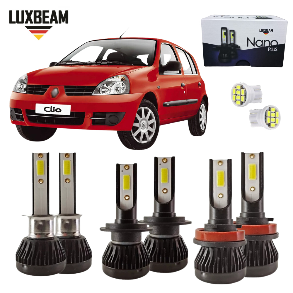 Kit Super Led Nano Plus 6500K Farol Duplo e Milha Renault Clio 2004/ ...