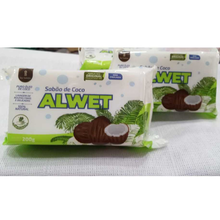 KIT COM 3 SABÃO EM BARRA DE COCO 200G ALWET | Shopee Brasil