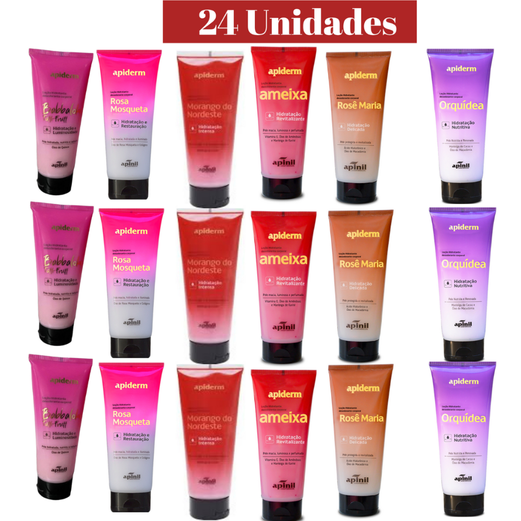 KIT 24 UNIDADES LOÇÃO HIDRATANTE CORPORAL APIDERM APINIL | Shopee Brasil