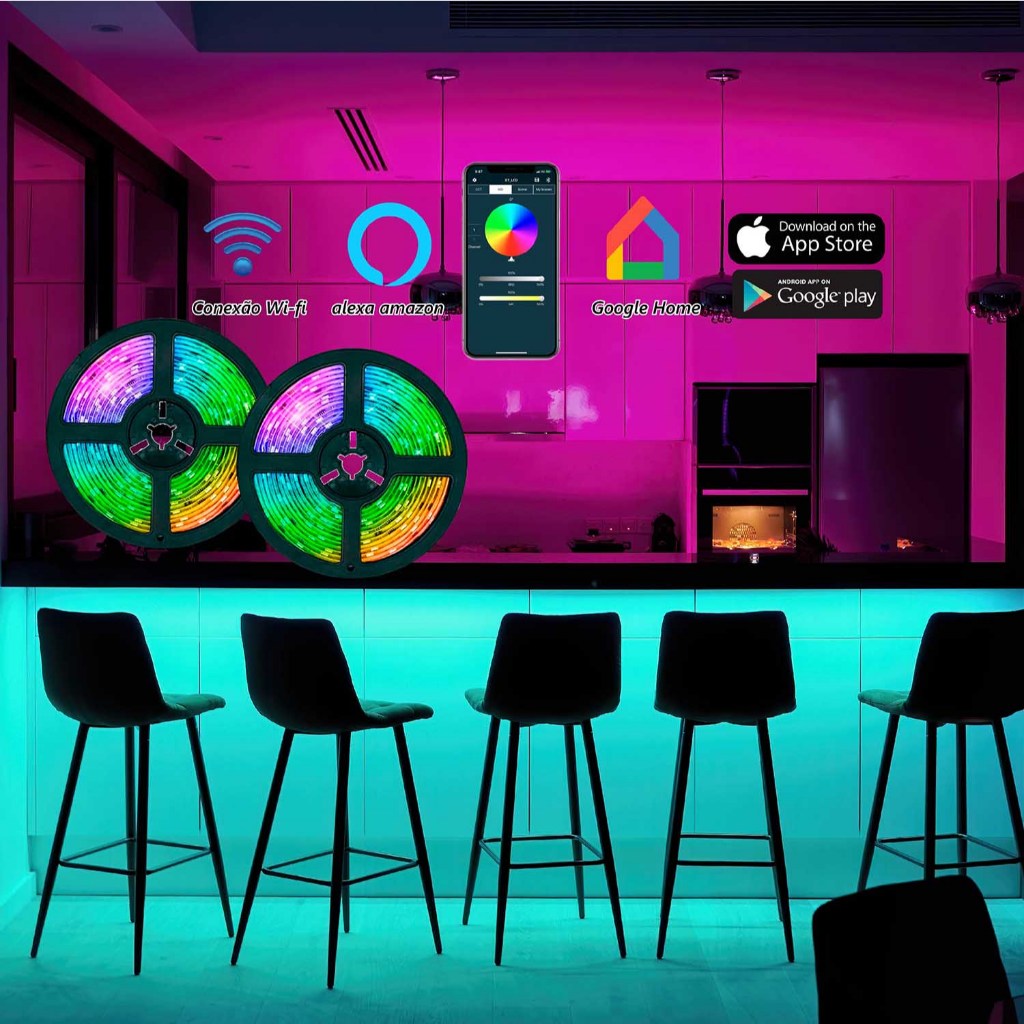 Fita de Led Inteligente WiFi 10 ou 20 metros de Led 5050 compativel com ...