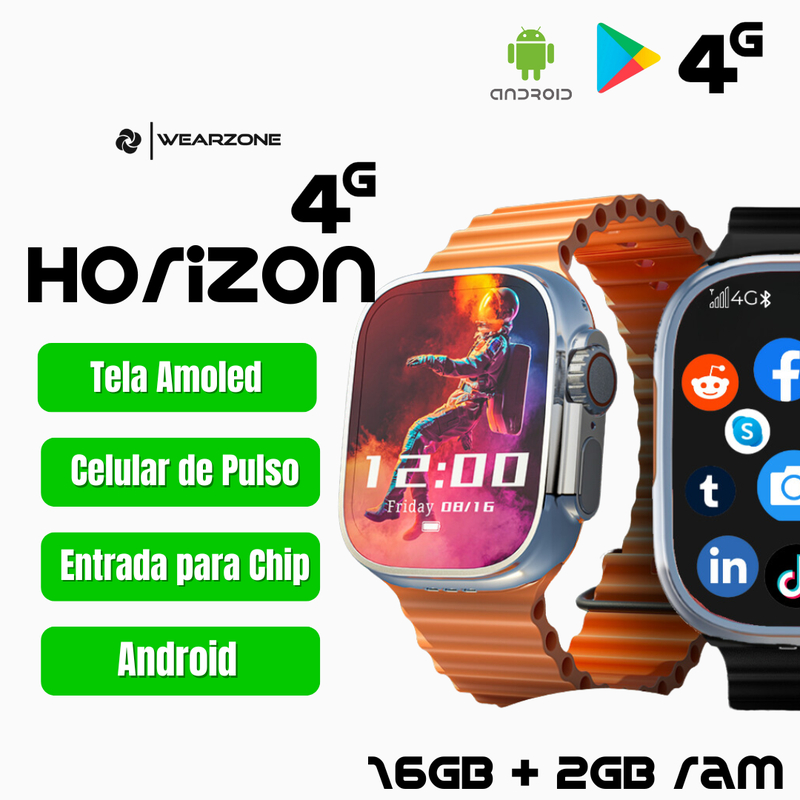 Smartwatch WearZone Horizon | Celular de Pulso 4G | 2Gb de Ram e 16Gb ...
