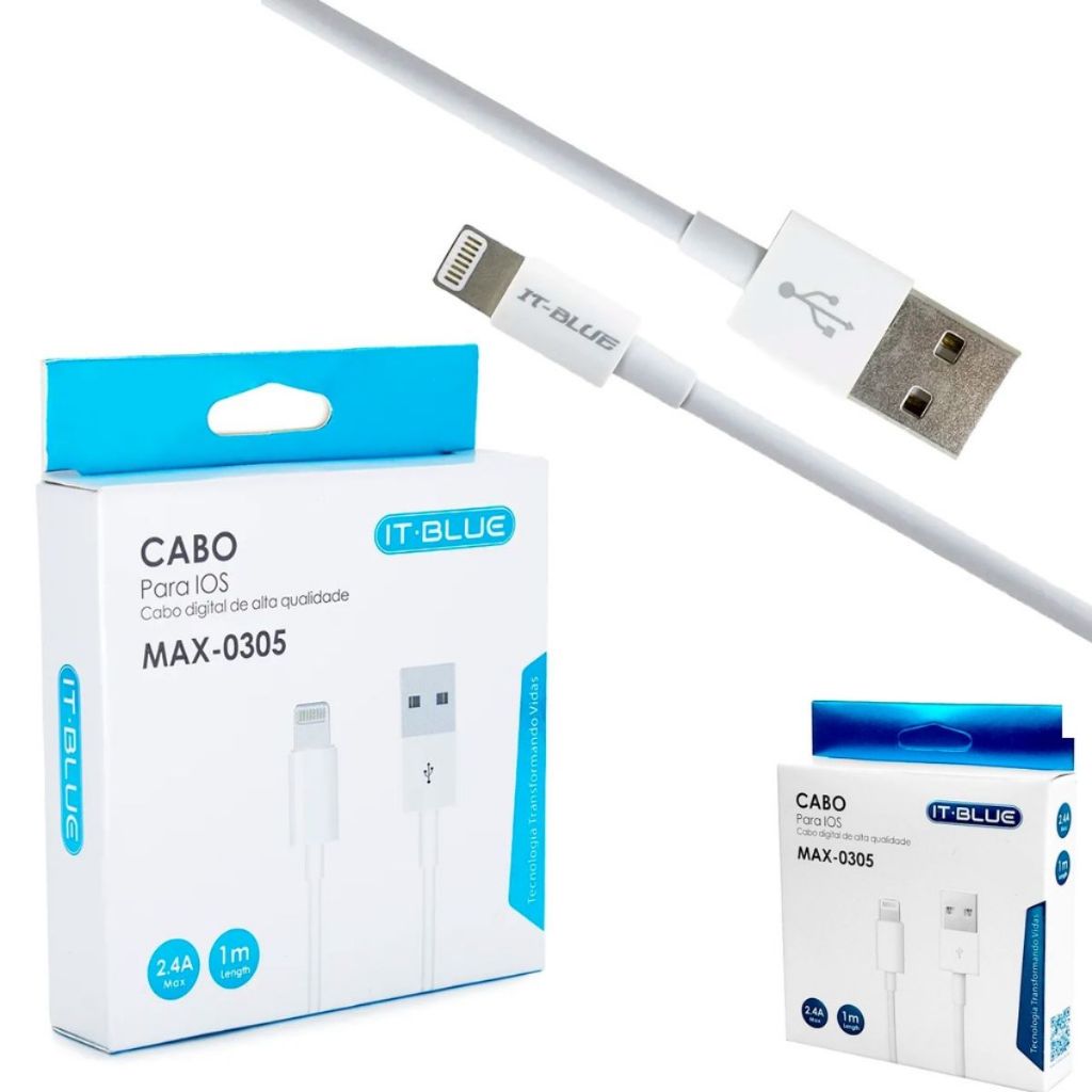 Cabo de Dados e Carregamento para iOS ITBLUE MAX-0305 - 1 Metro | Shopee Brasil