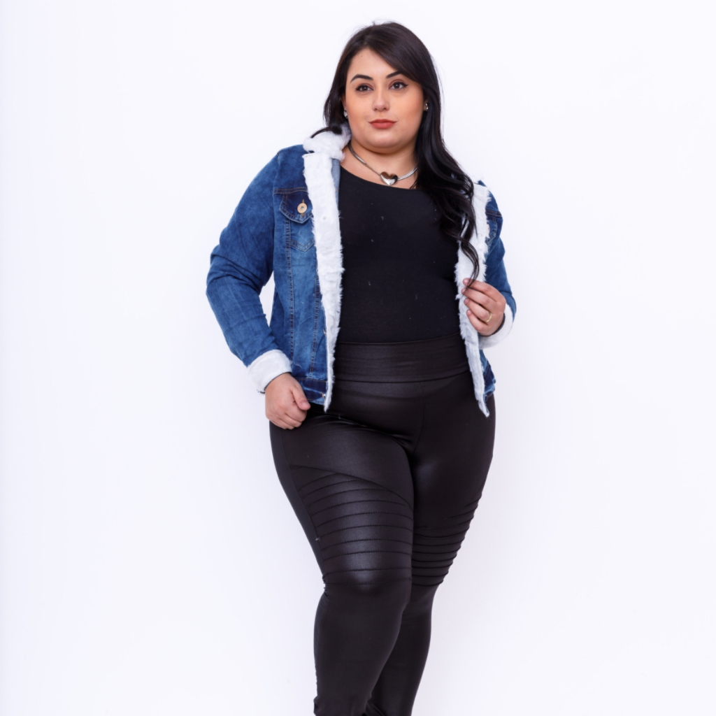 Jaqueta Jeans Feminina plus size Com Elastano pelúcia na gola 40006 ...
