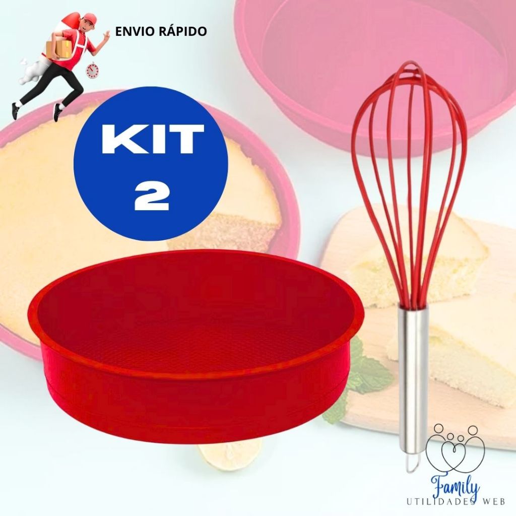 Kit Forma de Bolo Redonda em Silicone com Fouet Batedor de Claras Kit ...