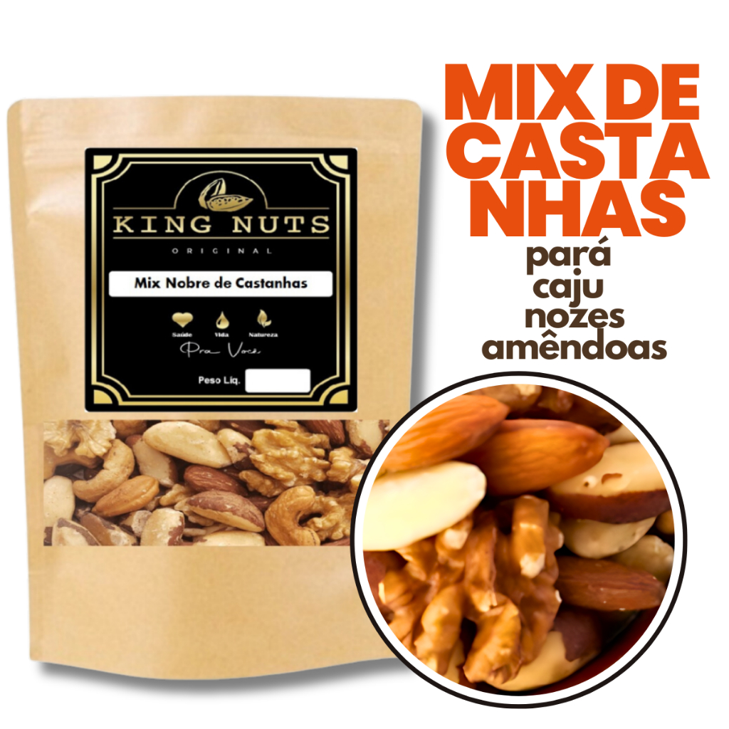 Mix Castanhas Nobres 2Kg Castanha Do Pará Caju Amêndoas Nozes Embalagem Selada 1Kg 500g King ...