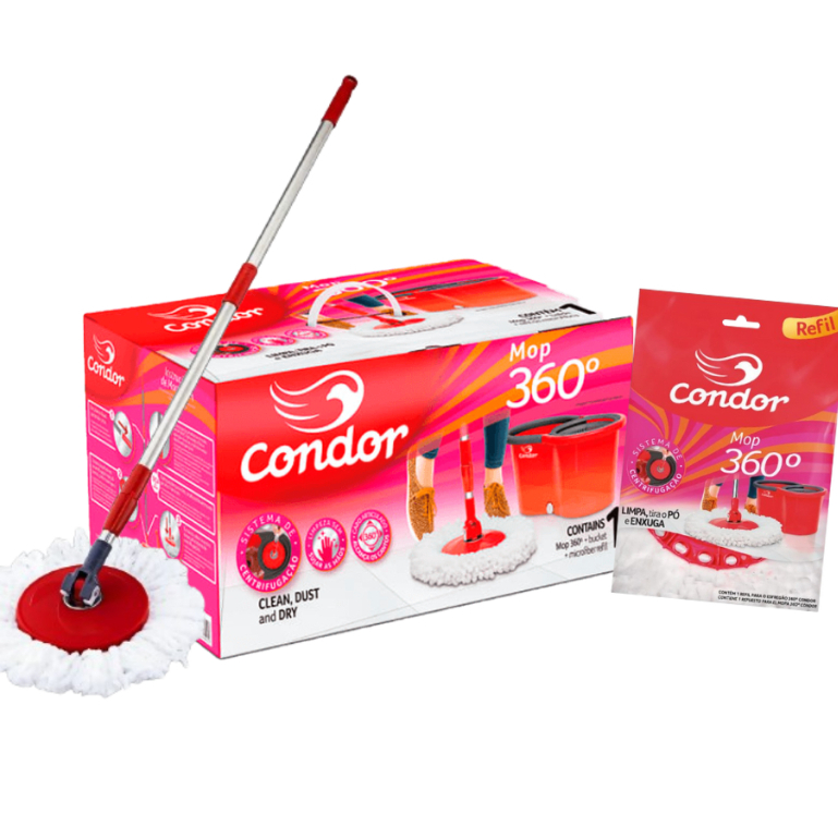 Kit Mop Esfregão 360º Condor + Refil Mop De Pva Balde 9L Aço Inox ...