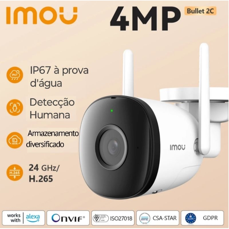 Câmera IP Wi-Fi Imou Bullet 2C- D Full HD 1080p 4MP a Prova D'água ...