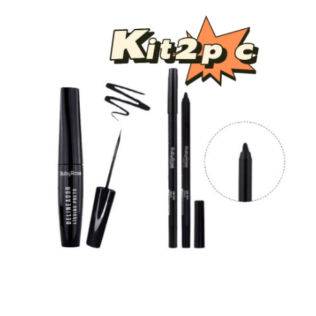 KIT Delineador Líquido Preto Ruby Rose + LAPIS DELINEADOR RUBY ROSE ...