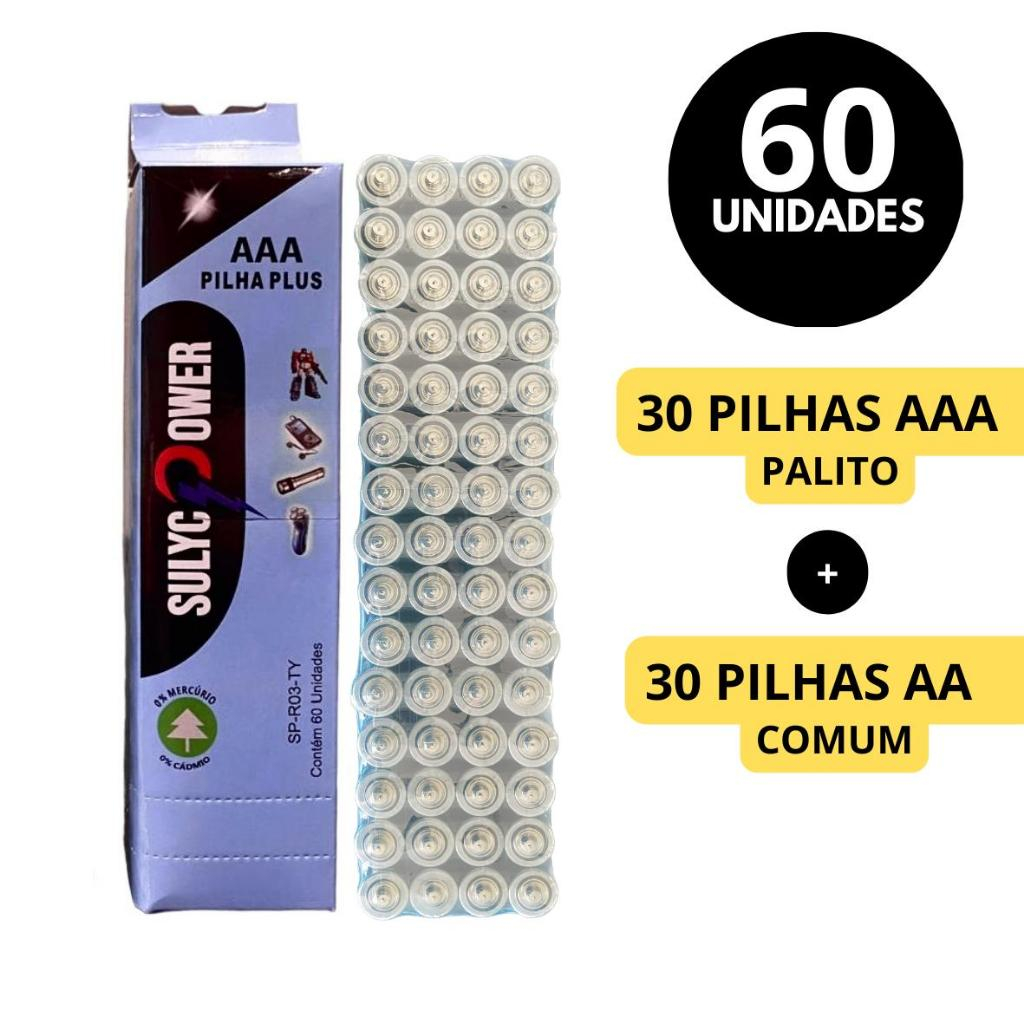 Pilha AAA 60 Unidades AA Palito Caixa Com Pilhas Comum Segma Kit De 40 ...