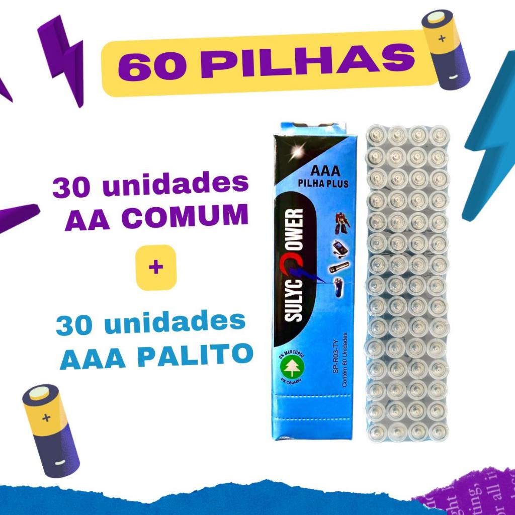 Pilha Palito AAA Caixa Com 60 Unidades AA Pilhas Comum Segma Kit De 40 ...