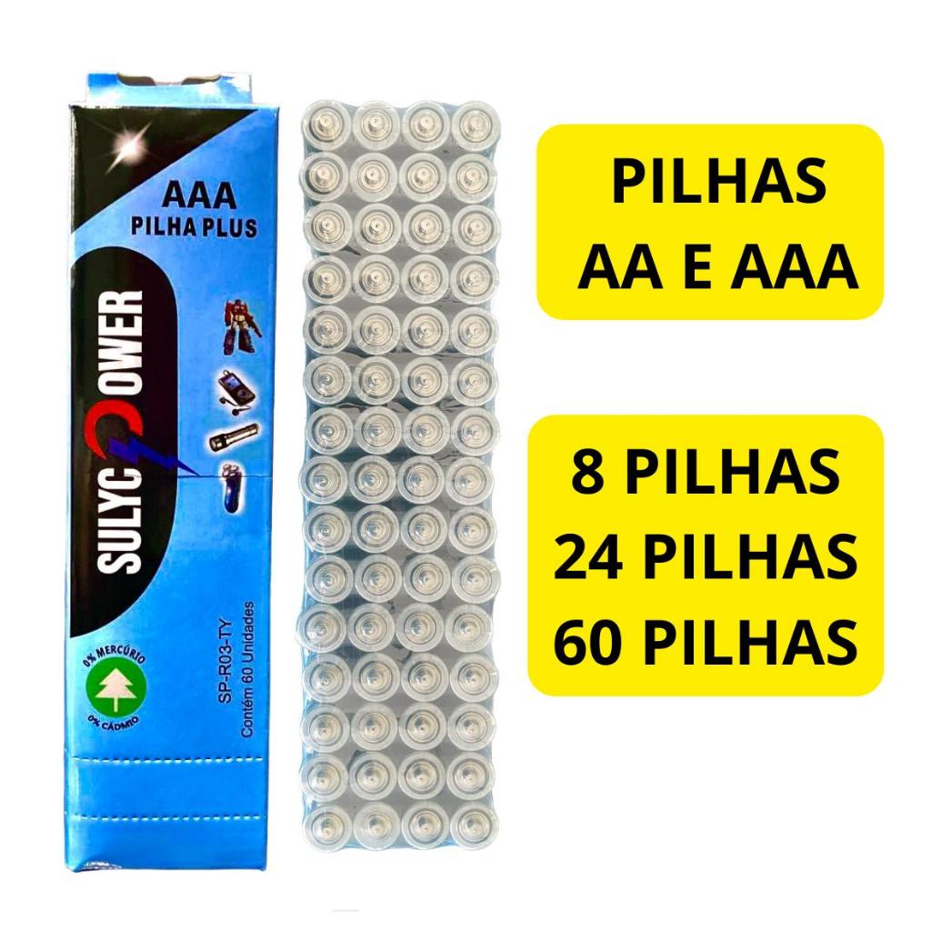 Pilha AAA Palito Caixa Plus Com 60 Unidades AA Pilhas Comum Segma Kit ...