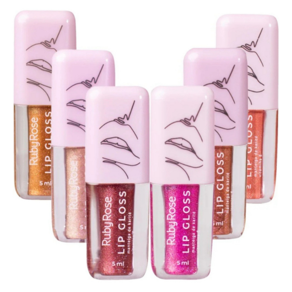 Kit 6 Lip Gloss Com Glitter Ruby Rose | Shopee Brasil