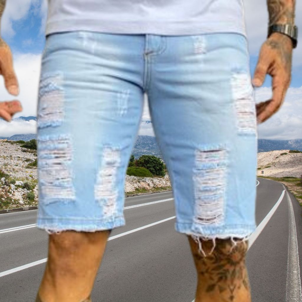 Bermuda Jeans rasgados Shorts Masculinos Alta Qualidade Com Elastano ...