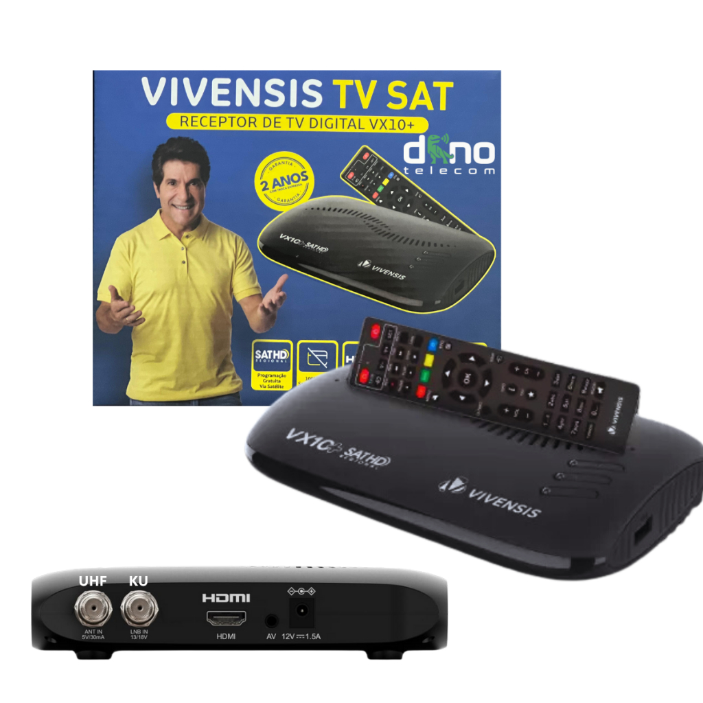 Receptor Digital Vx10+ Plus Tv Sat Hd Regional 5g Ku Vivensis - Faz a Boa!