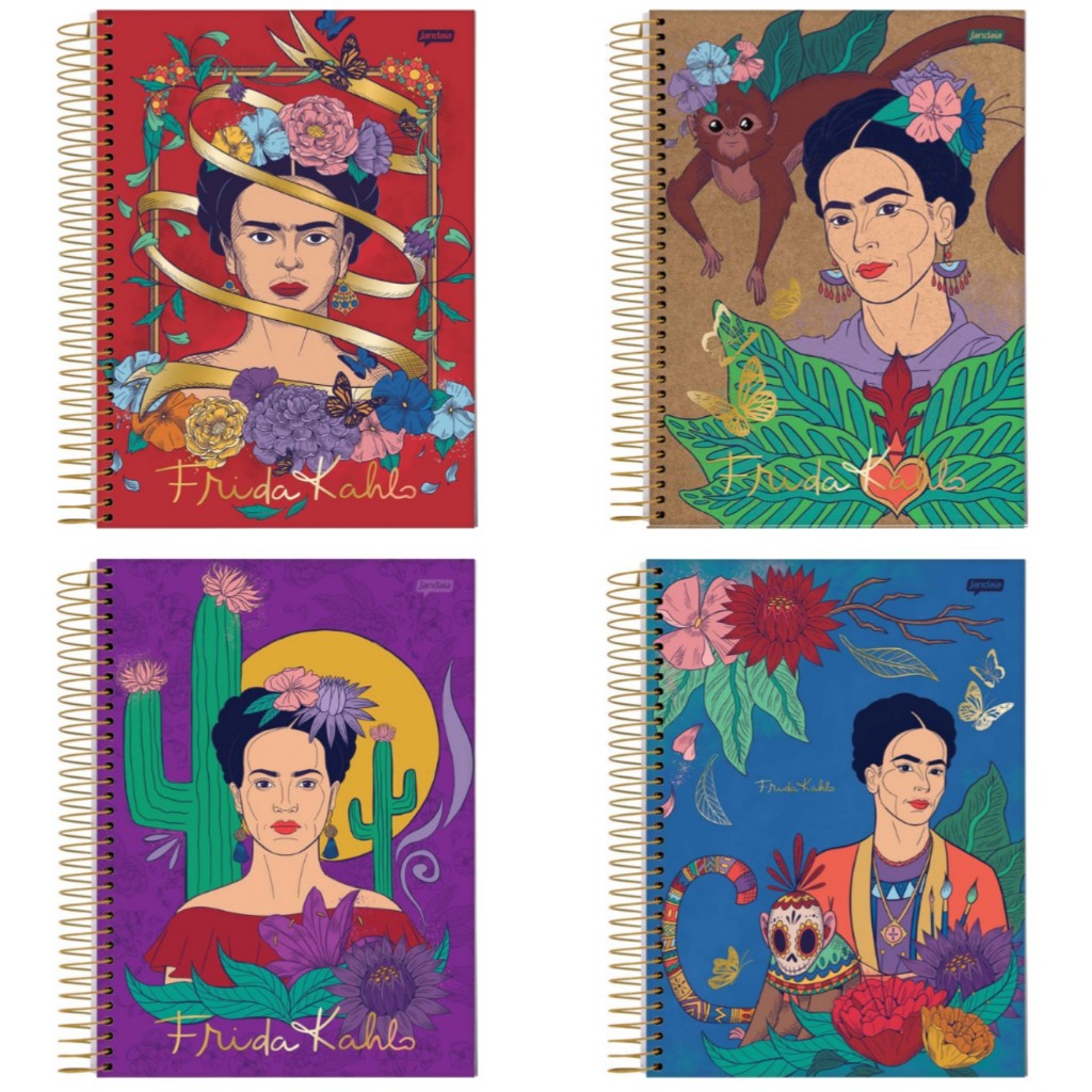 CADERNO UNIVERSITARIO FRIDA KAHLO 160 FOLHAS CAPA DURA ADESIVOS TAMANHO 200mm X 275mm A4 ...