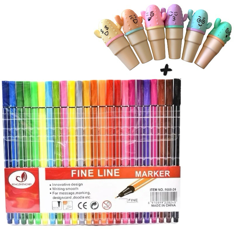 kit 24 Canetas Coloridas Fine Line Ponta Fine 0.4 mm + 6 Mini Marca ...