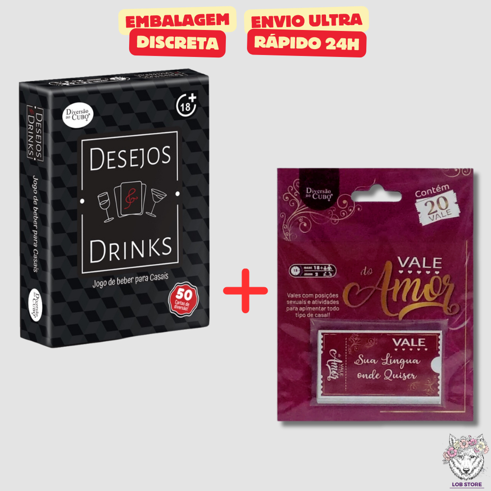 Kit Jogo Erótico Desejos e Drinks Jogo de Cartas + Vale do Amor Raspadinha Casal 20 Vales - Sex ...