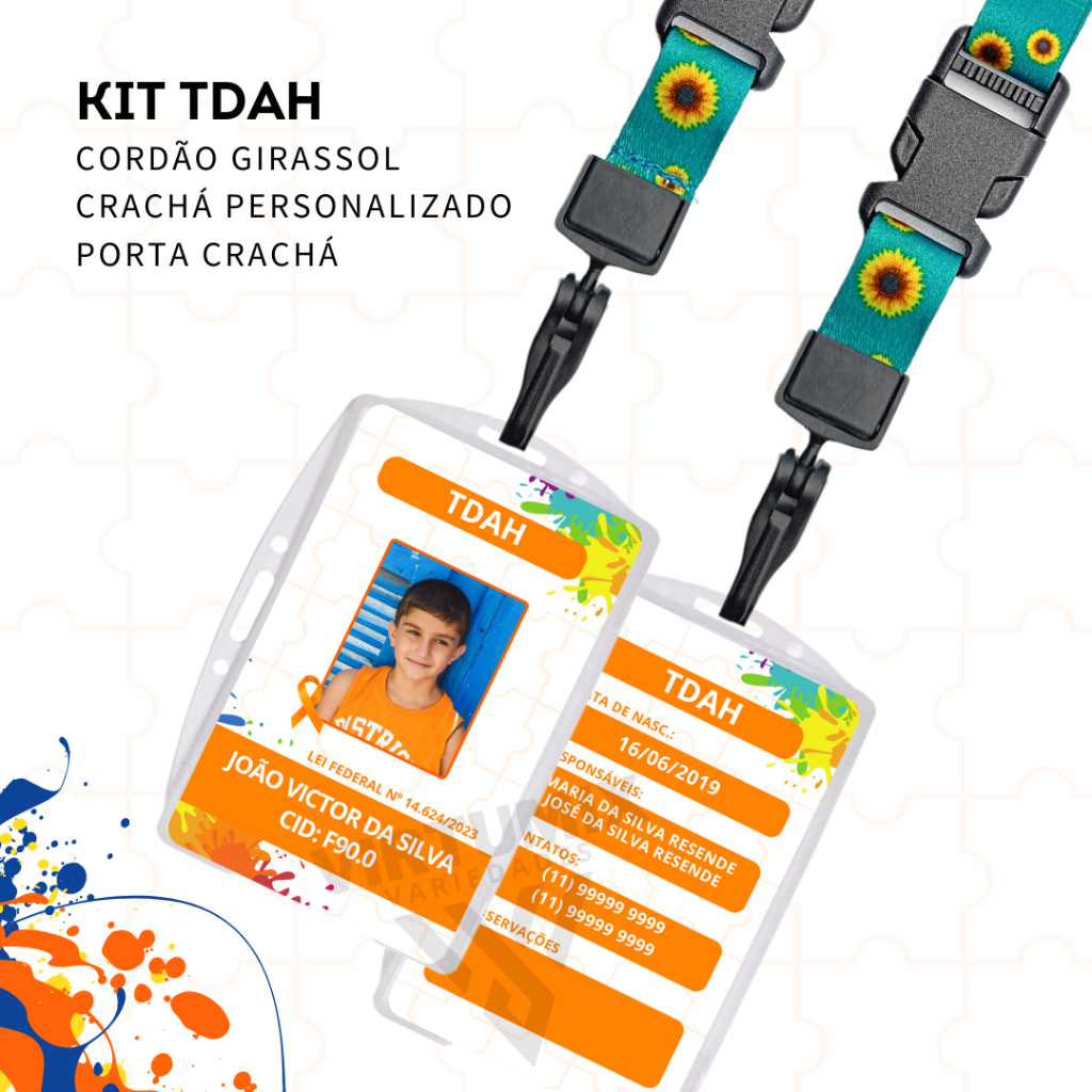 Crachá TDAH e Cordão Girassol Deficiências Ocultas Crachá PVC Kit ...