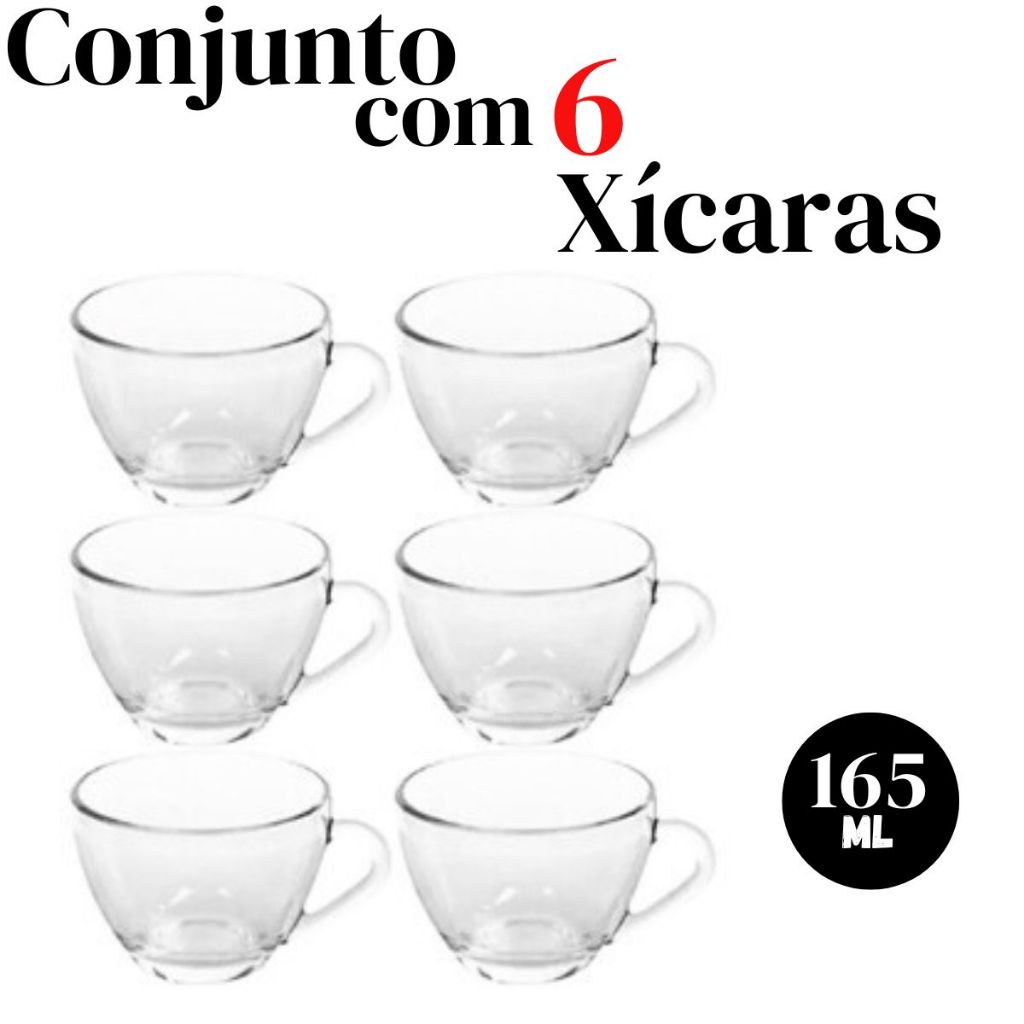 Jogo com 6 Xícaras para Café, Chá 165ml de Vidro Transparente | Shopee Brasil