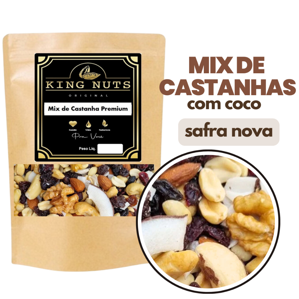 Mix Castanhas Premium 500g Com Coco Chips Amendôas Castanha De Caju Uva Passa Preta Branca ...