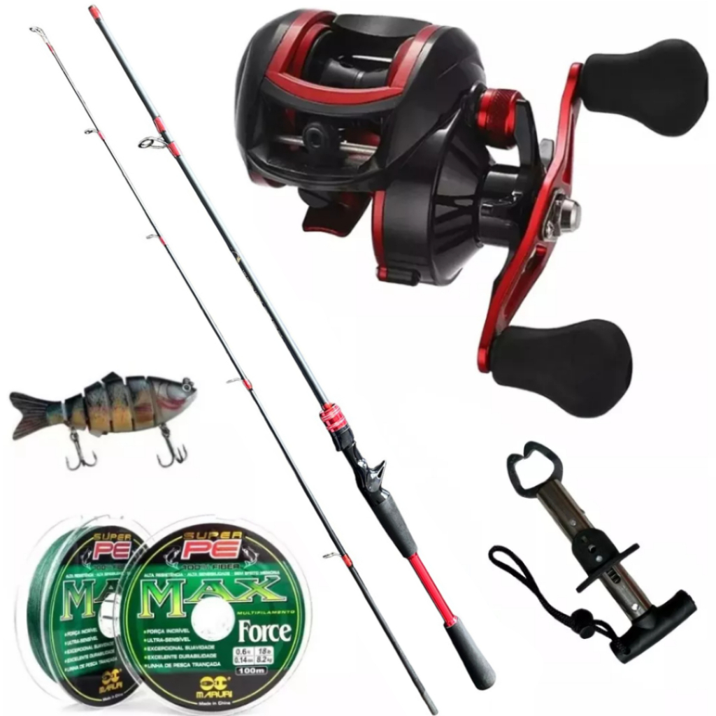 Kit Pesca Dourado Carretilha 19 Rols Anticabeleira + Vara Fibra de carbono 15-30 LBS 1,80 ...